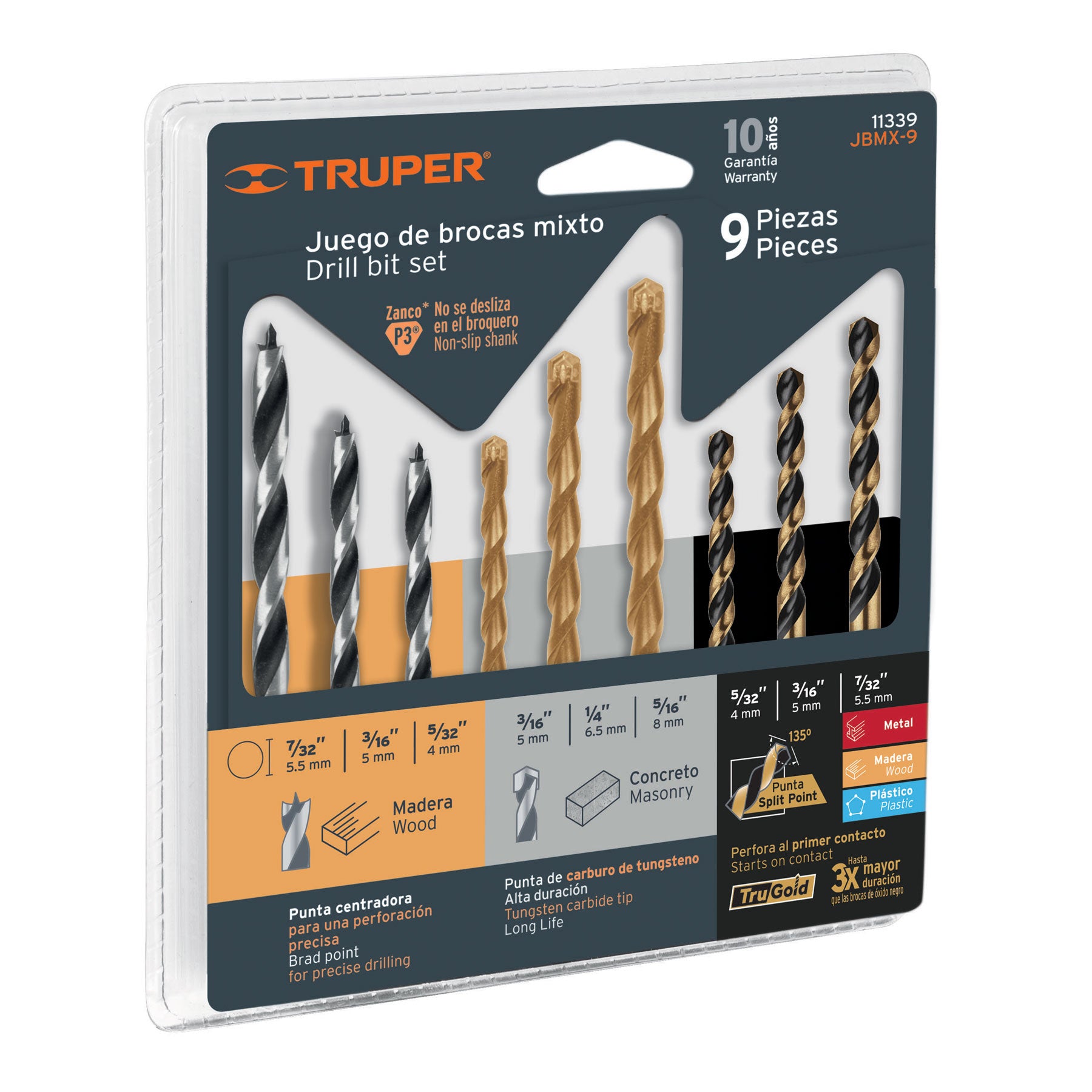 Juego De 9 Brocas Para Metal Concreto Y Madera Truper Grupo Mereti juego-de-9-brocas-para-metal-concreto-y-madera-truper-grupo-mereti
